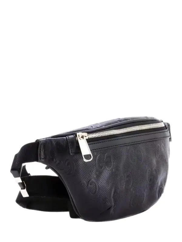 Gucci Gg Embossed Perforated Leather Belt Bag - Black