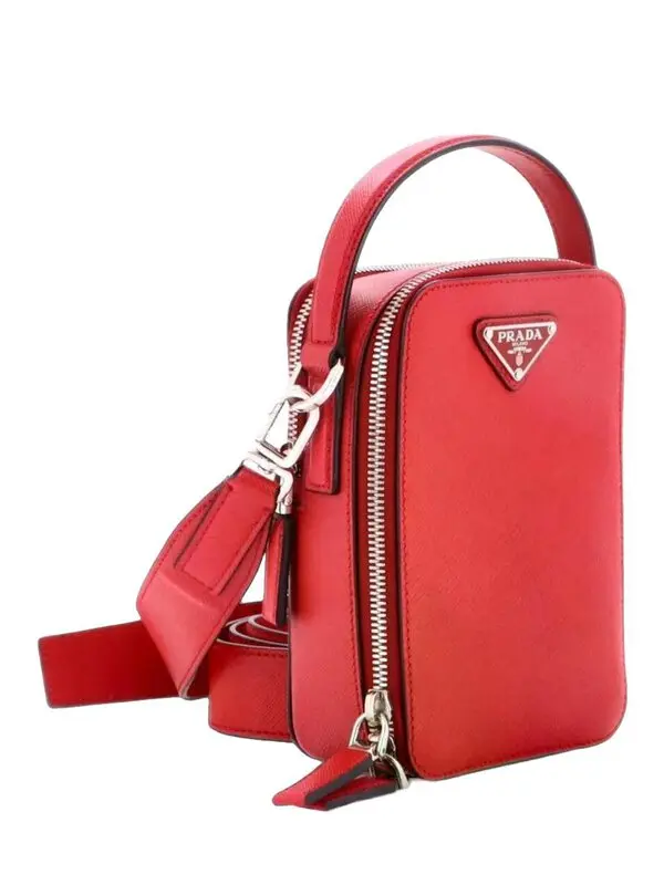 Prada Brique Vertical Saffiano Leather Small Crossbody Bag - Red