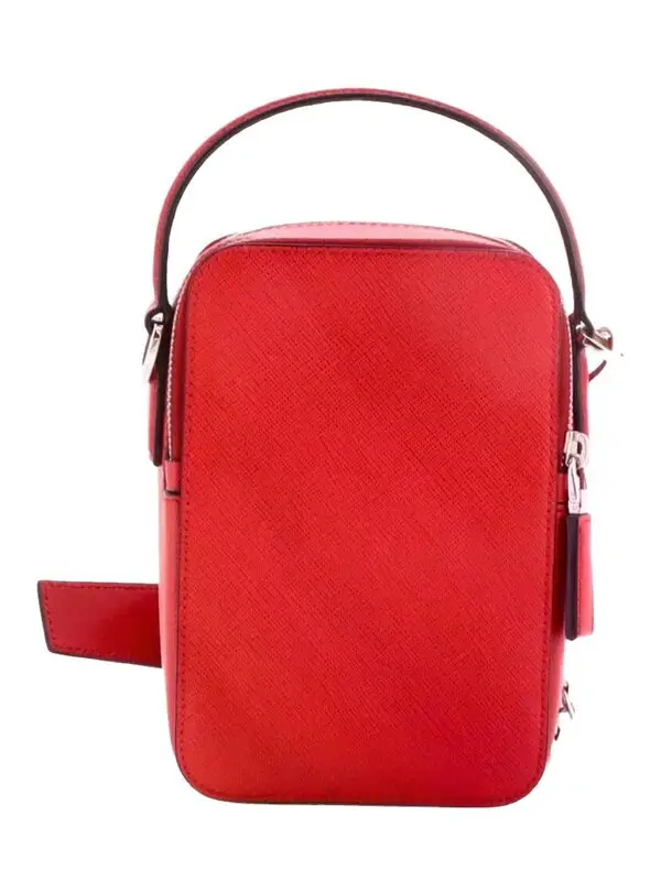 Prada Brique Vertical Saffiano Leather Small Crossbody Bag - Red
