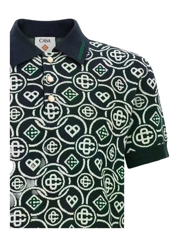 Casablanca Monogram Jacquard-knit Polo Shirt - Blue