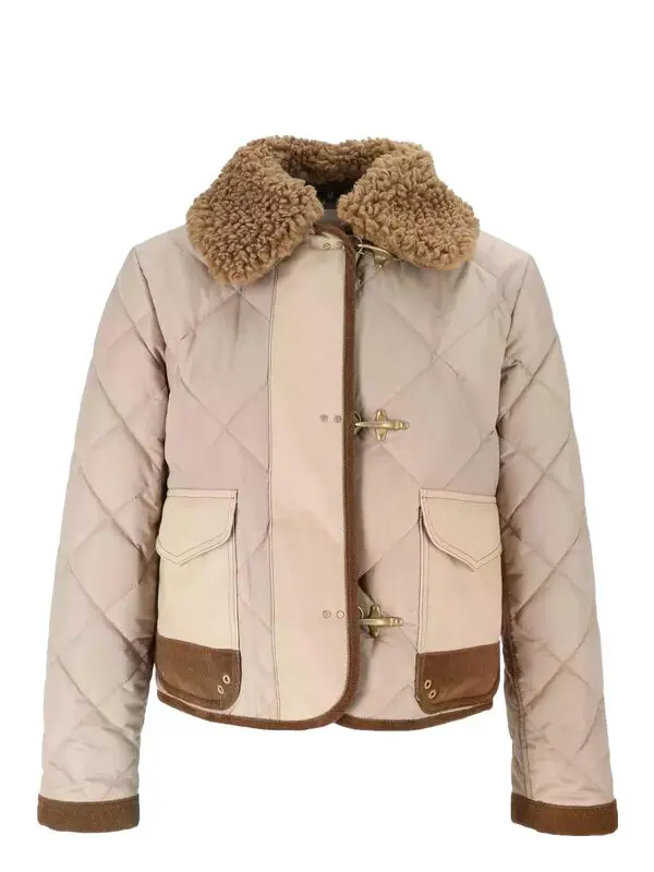 FAY Quilted Jacket With Faux Fur Collar - Neutrals