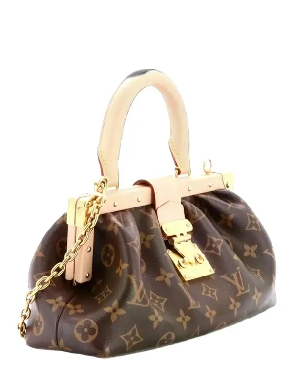 LOUIS VUITTON Monogram Top Handle Frame Clutch - Brown