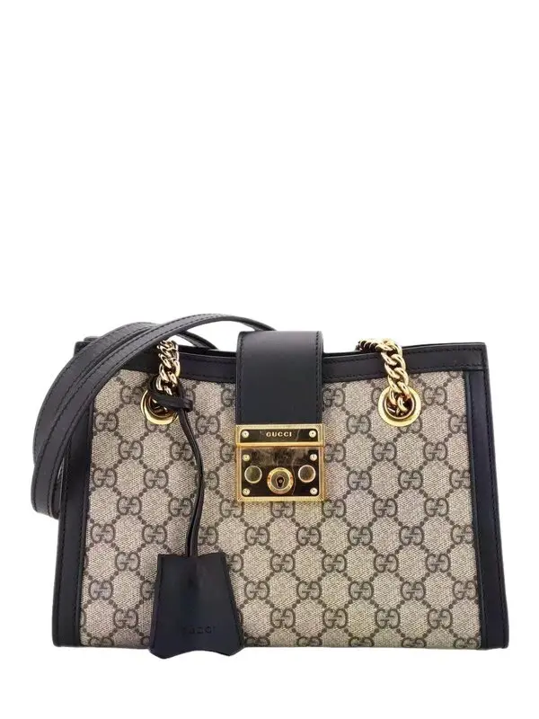 Gucci Padlock Chain Tote Gg Coated Canvas With Leather Small Shoulder Bag - Black
