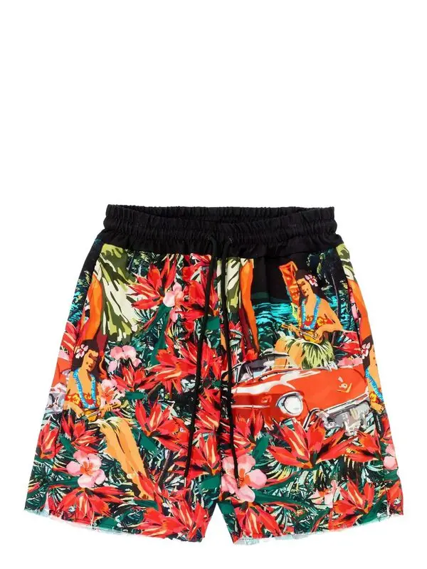 MAUNA KEA Graphic Print Drawstring Shorts - Red