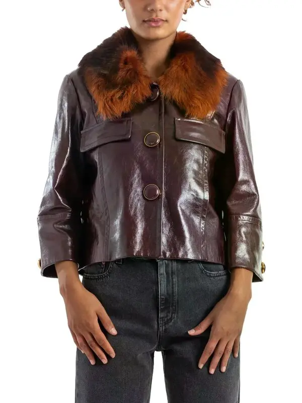 Chloé Glossy Leather Jacket With Faux Fur Collar - Purple
