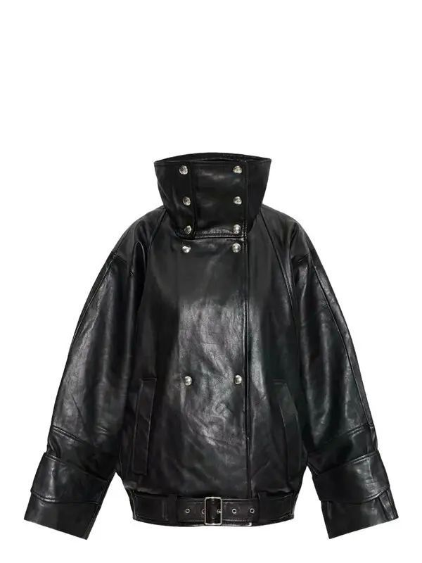 IRO PARIS Rubis Leather Jacket With Funnel Neck And Belted Waist - Black