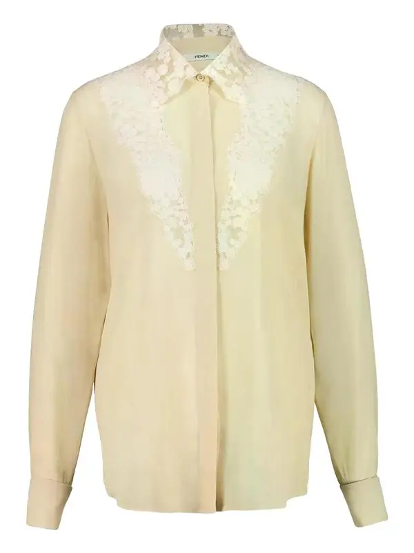 Fendi Lace-trimmed Silk Shirt - Neutrals