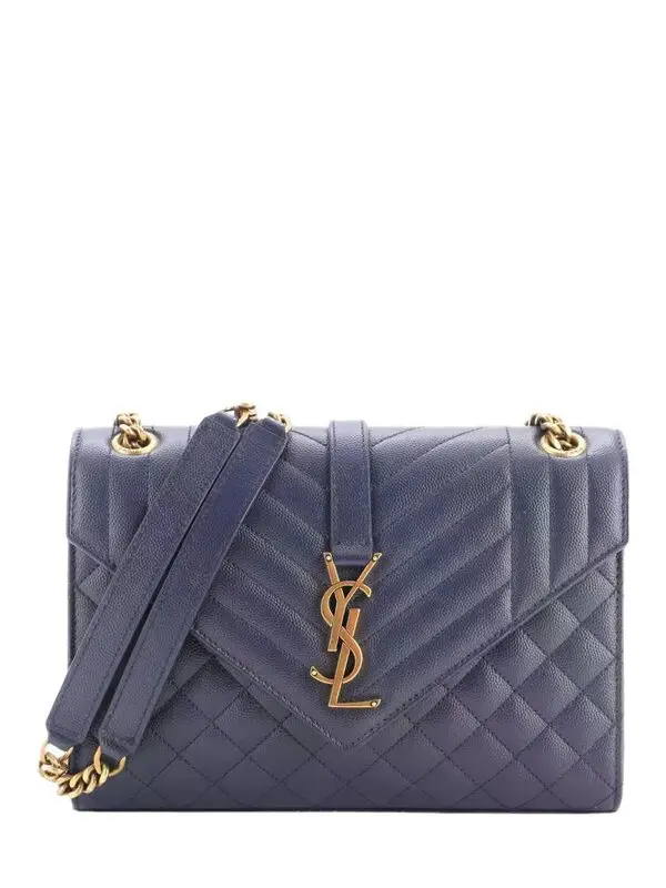 Saint Laurent Classic Monogram Envelope Satchel Mixed Matelasse Leather Medium Shoulder Bag - Blue
