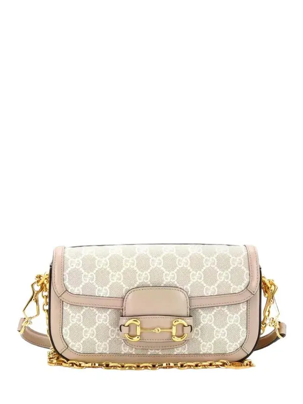 Gucci Horsebit 1955 Shoulder Bag Gg Coated Canvas With Leather East West Crossbody Bag - Neutrals