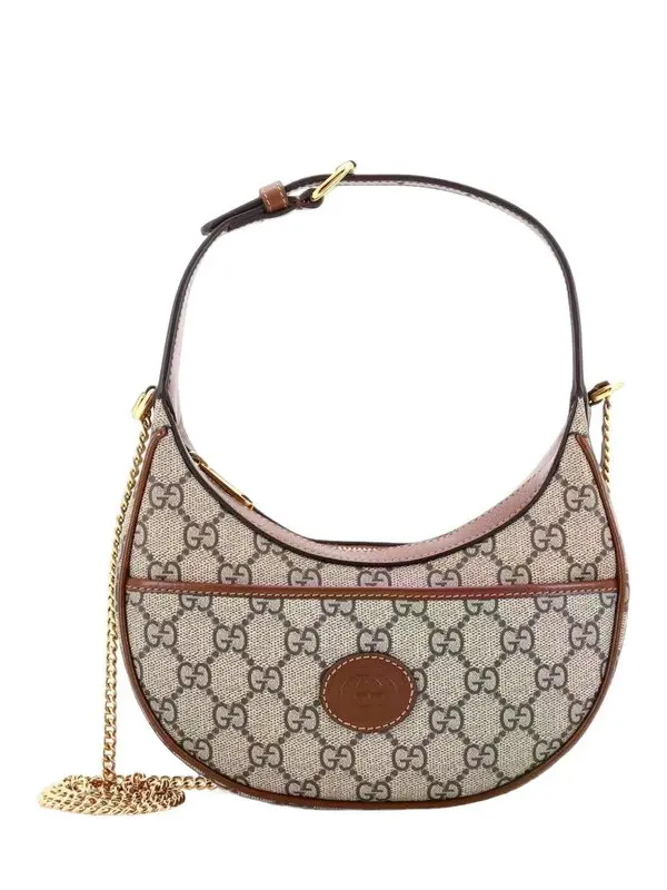 Gucci Interlocking G Patch Half Moon Mini Hobo Bag - Brown
