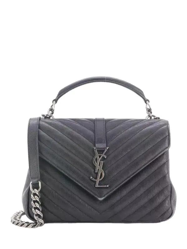 Saint Laurent Medium Monogram College Bag Matelassé Chevron Leather - Black