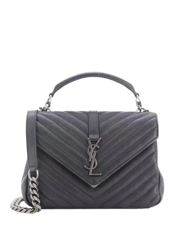 Saint Laurent Medium Monogram College Bag Matelassé Chevron Leather - Black