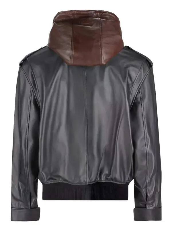 Loewe Layered Leather Hooded Jacket - Grey