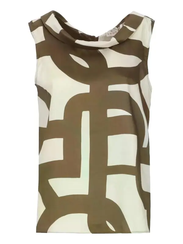 EMME Geometric Print Cowl Neck Sleeveless Top - Neutrals