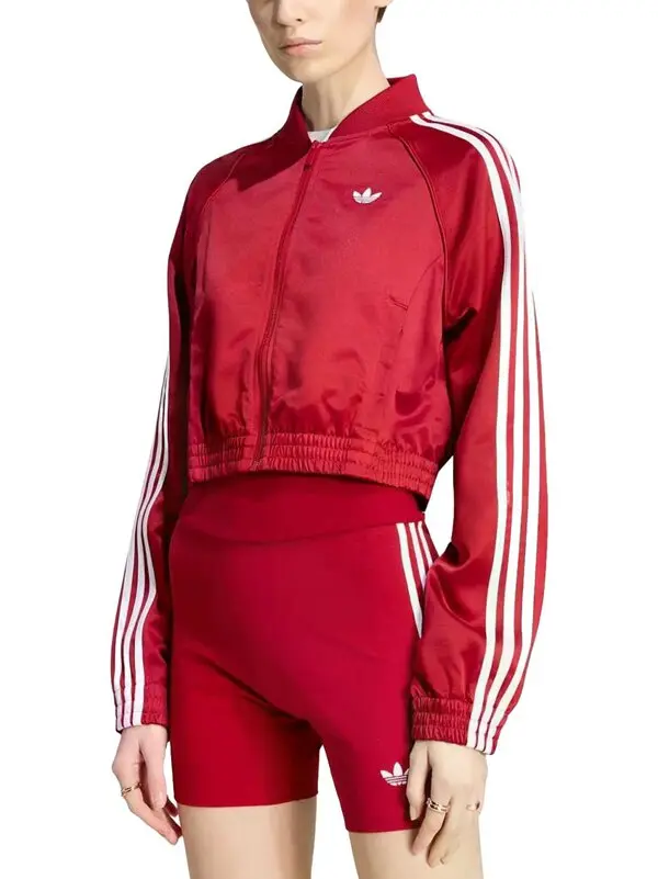 Adidas Satin Bomber Jacket With Side Stripes - Red