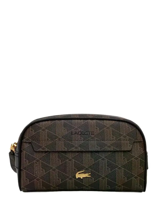 Lacoste Monogram Print Makeup Bag - Brown