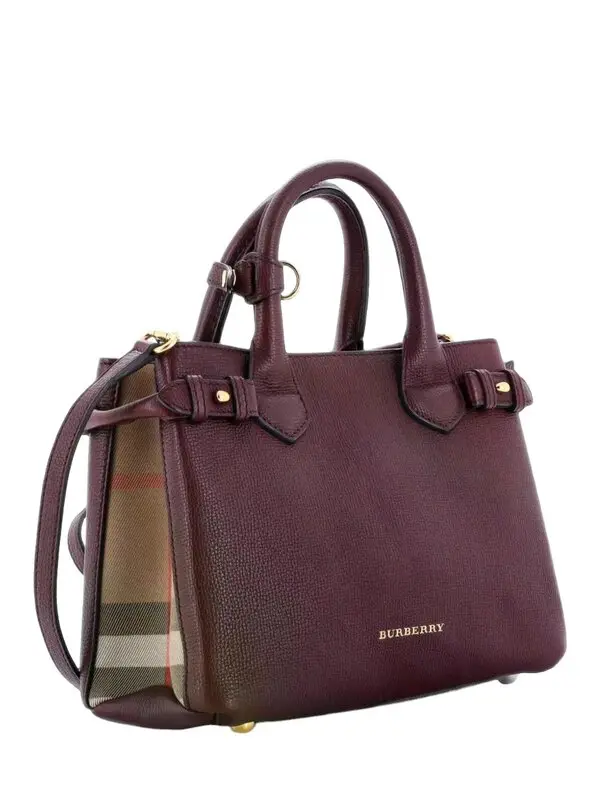 Burberry Banner Leather And House Check Canvas Small Tote Bag - Purple