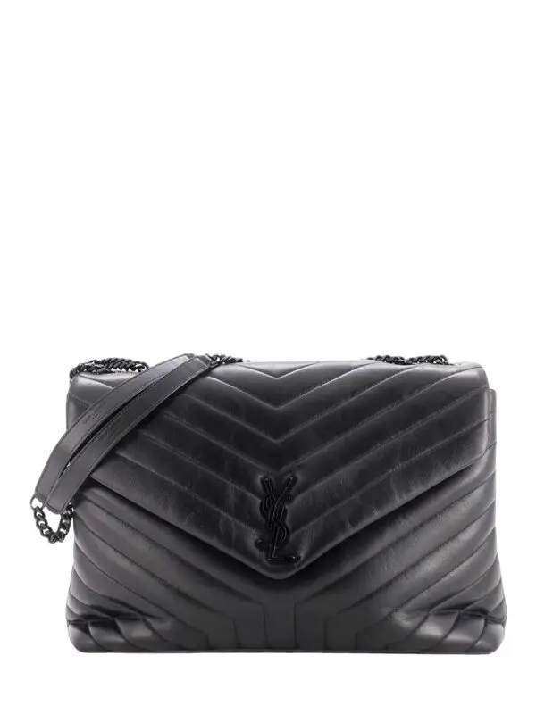 Saint Laurent Loulou Matelasse Chevron Leather Shoulder Bag - Black