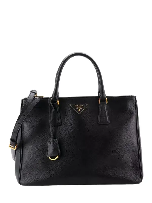 Prada Double Zip Lux Saffiano Leather Tote Bag - Black