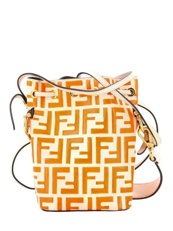 Fendi Mon Tresor Zucca Embossed Leather Mini Bucket Bag - Orange