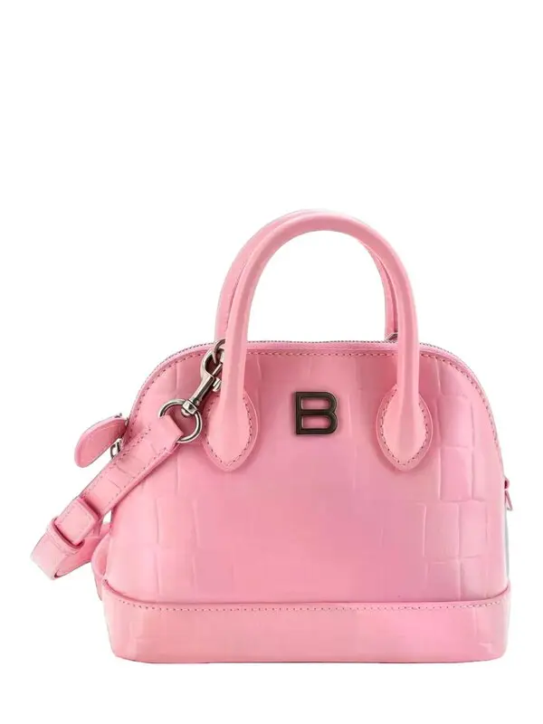 Balenciaga Ville Bag Crocodile Embossed Leather Satchel - Pink