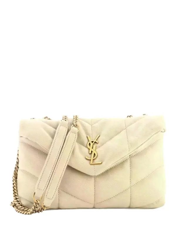 Saint Laurent Loulou Puffer Quilted Canvas Mini Shoulder Bag - Neutrals