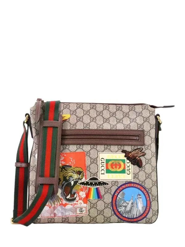 Gucci Gg Coated Canvas Messenger Bag With Applique - Brown