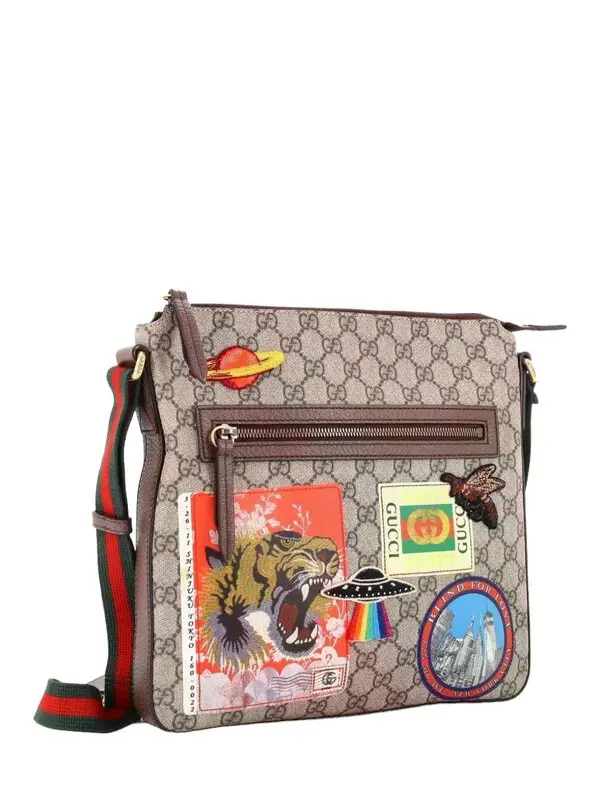 Gucci Gg Coated Canvas Messenger Bag With Applique - Brown