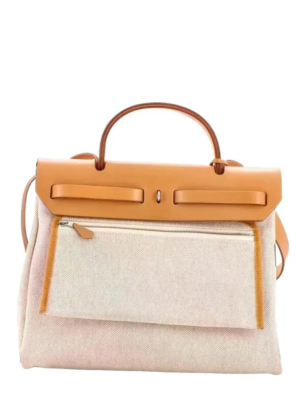 Hermès Herbag Zip Relief Brides De Gala Toile And Leather Shoulder Bag - Brown