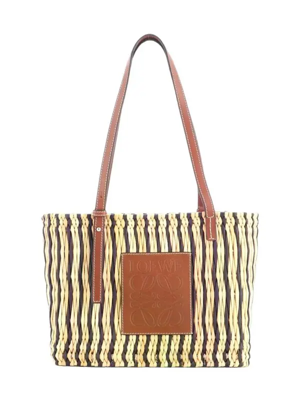 Loewe Square Basket Woven Reed Tote Bag - Neutrals