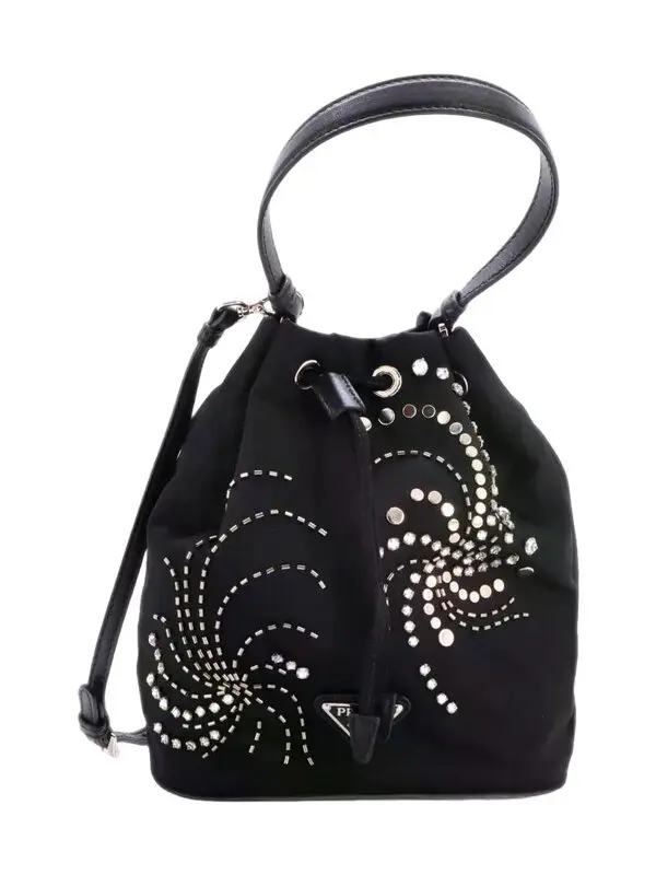 Prada Re-nylon Mini Bucket Bag With Beaded Embellishment - Black