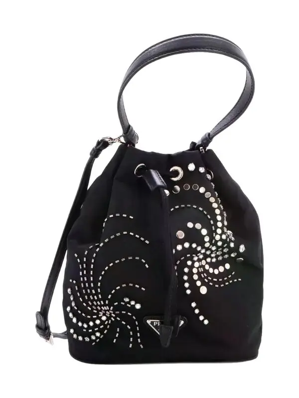Prada Re-nylon Mini Bucket Bag With Beaded Embellishment - Black
