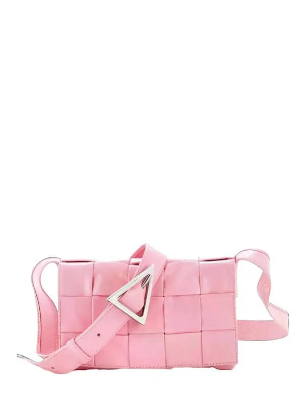 Bottega Veneta Cassette Maxi Intrecciato Leather Small Crossbody Bag - Pink