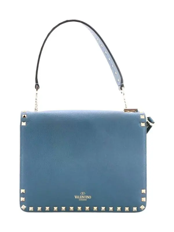 Valentino Garavani Rockstud Flip Lock Flap Top Handle Leather Shoulder Bag - Blue
