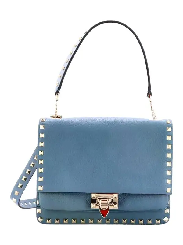 Valentino Garavani Rockstud Flip Lock Flap Top Handle Leather Shoulder Bag - Blue