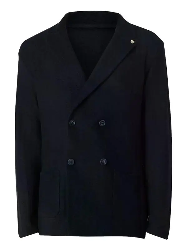 MANUEL RITZ Double-breasted Textured Blazer - Blue