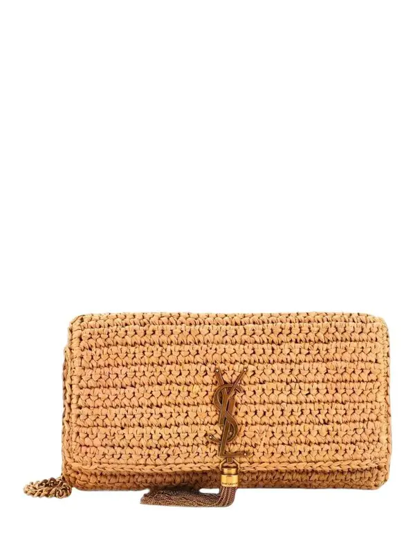Saint Laurent Kate 99 Tassel Flap Bag Woven Raffia Shoulder Bag - Neutrals