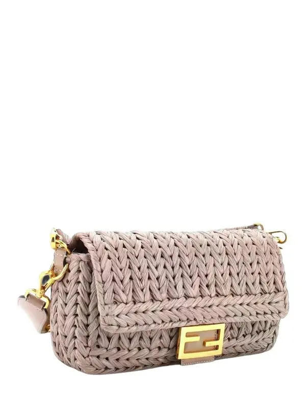 Fendi Baguette Nm Woven Raffia Shoulder Bag - Grey