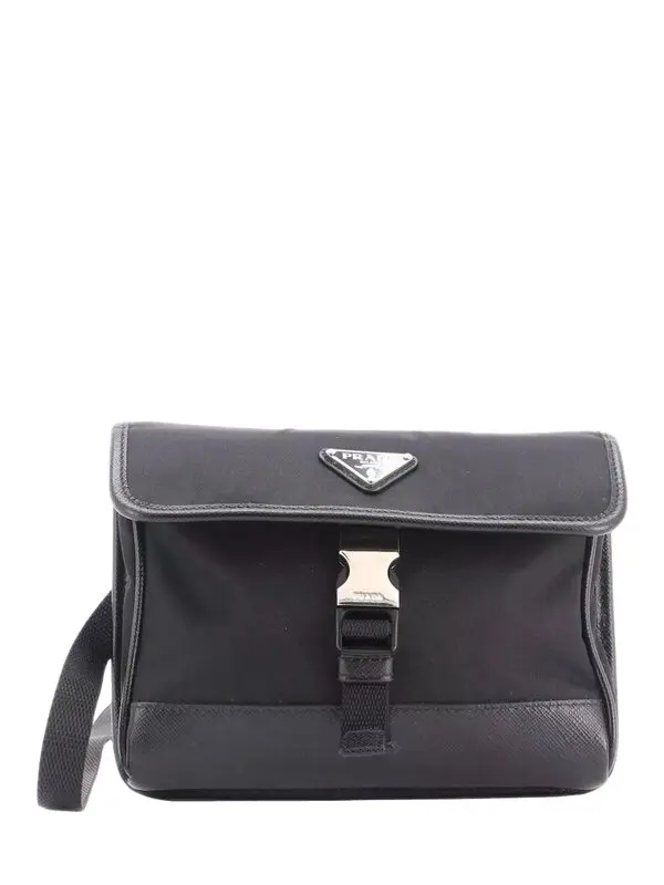 Prada Re-nylon And Leather Buckle Flap Small Crossbody Bag - Black