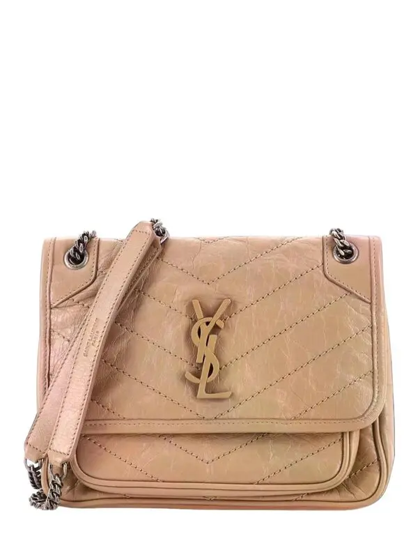 Saint Laurent Niki Chain Flap Bag Matelasse Chevron Leather Shoulder Bag - Neutrals
