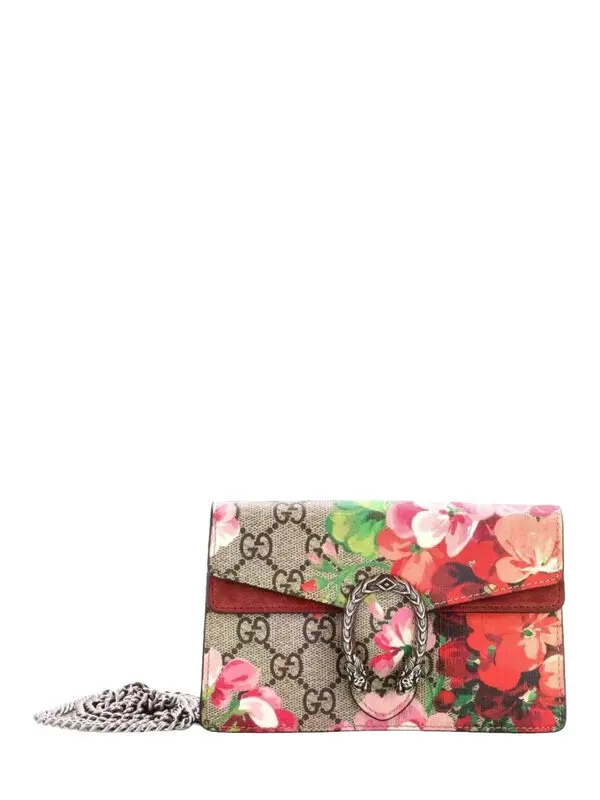 Gucci Dionysus Blooms Print Gg Coated Canvas Super Mini Crossbody Bag - Brown