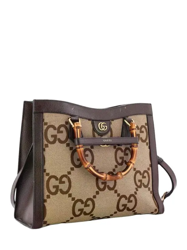 Gucci Diana Nm Jumbo Gg Canvas Medium Tote Bag With Bamboo Handle - Brown
