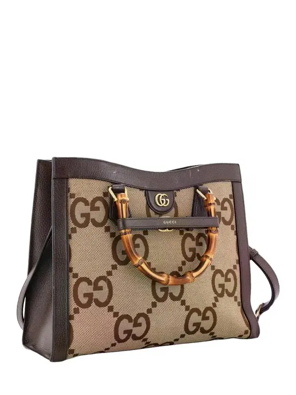 Gucci Diana Nm Jumbo Gg Canvas Medium Tote Bag With Bamboo Handle - Brown