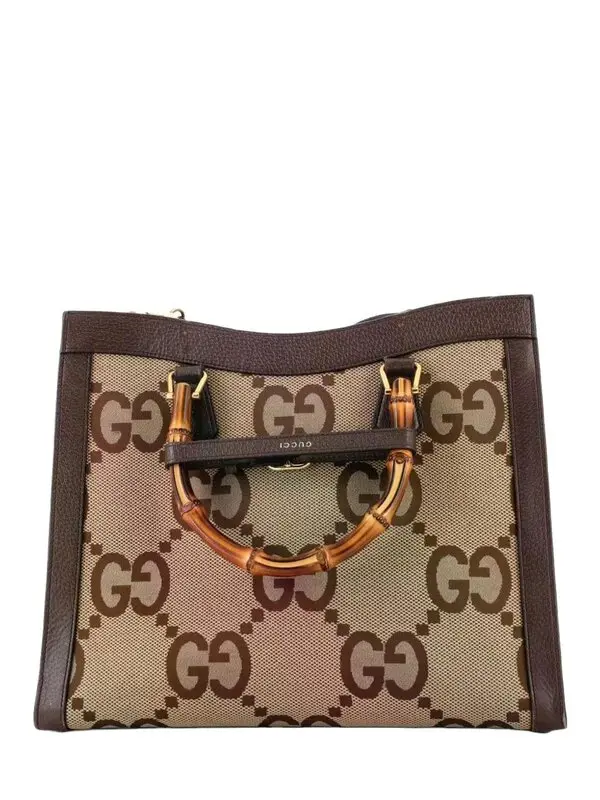 Gucci Diana Nm Jumbo Gg Canvas Medium Tote Bag With Bamboo Handle - Brown
