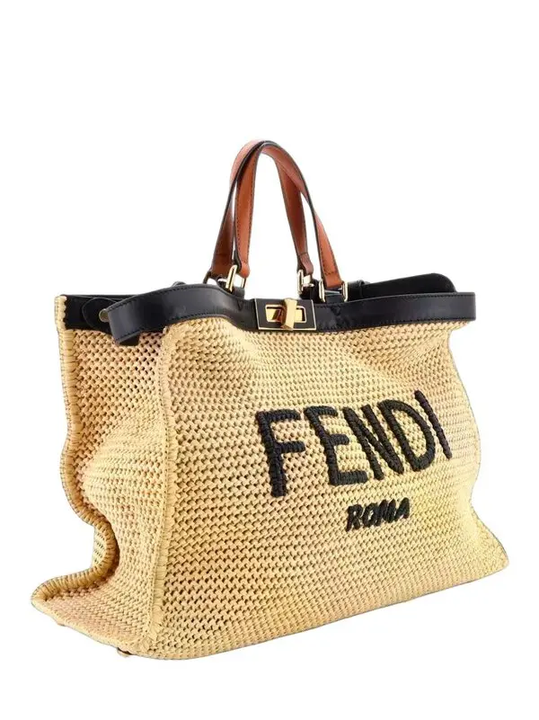 Fendi Peekaboo X-raffia Medium Tote Bag - Neutrals