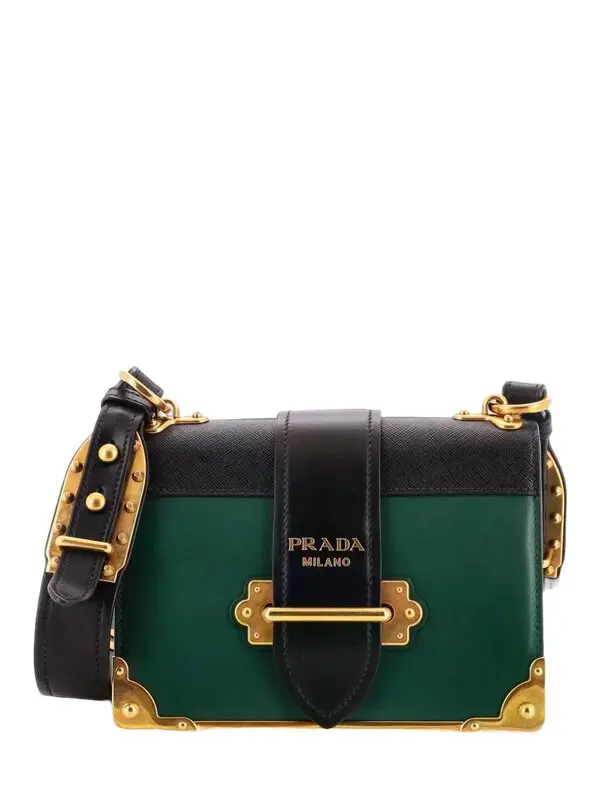Prada Cahier Leather And Saffiano Leather Small Crossbody Bag - Black