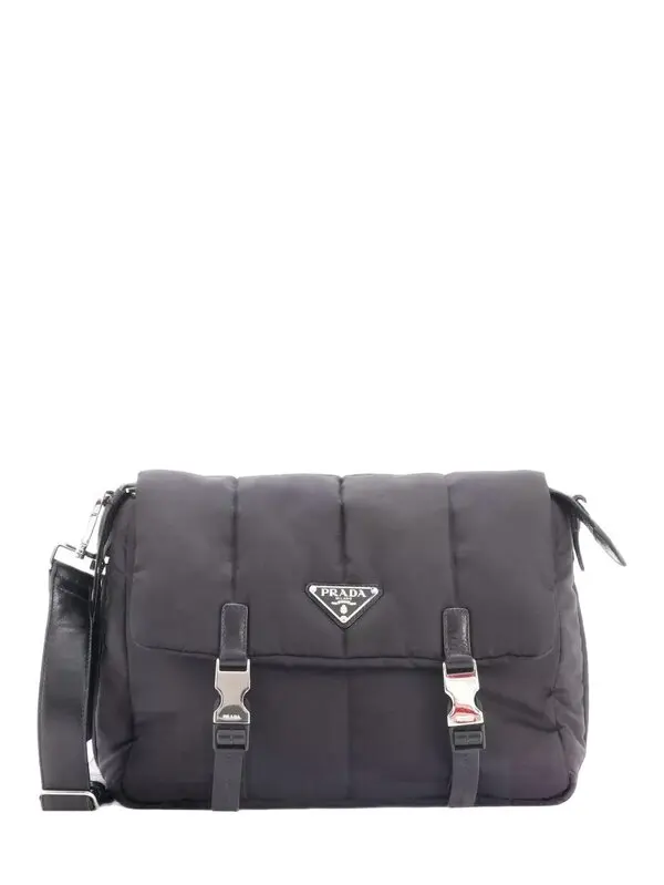 Prada Tessuto Zip Buckle Messenger Bag - Black