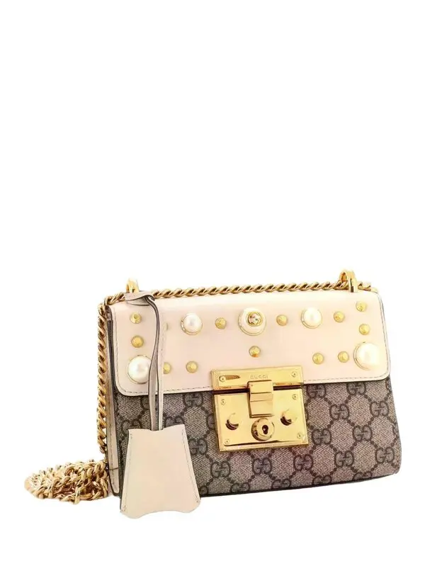 Gucci Pearly Padlock Gg Coated Canvas Studded Leather Shoulder Bag - Neutrals