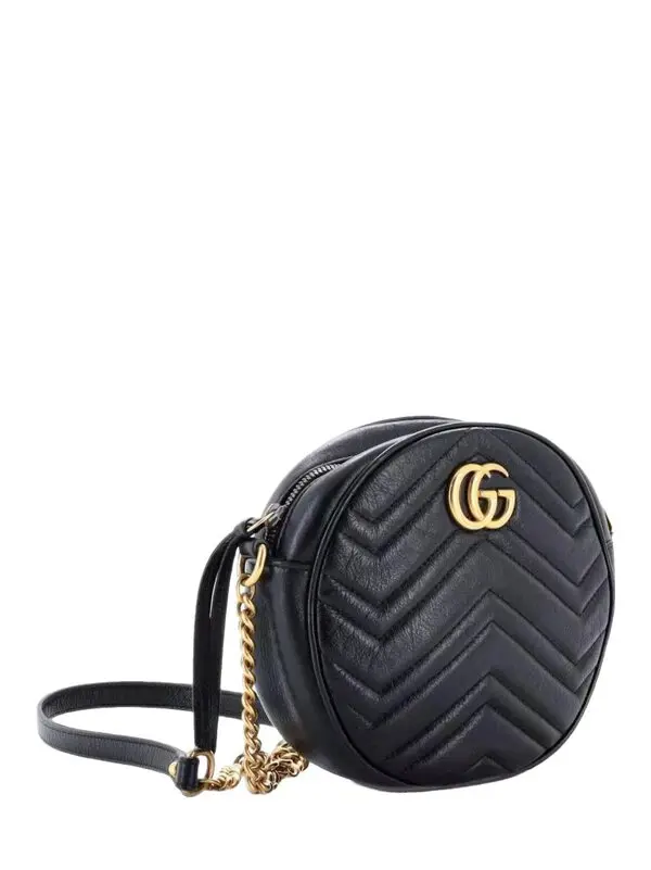 Gucci Gg Marmont Matelassé Leather Mini Round Shoulder Bag - Black