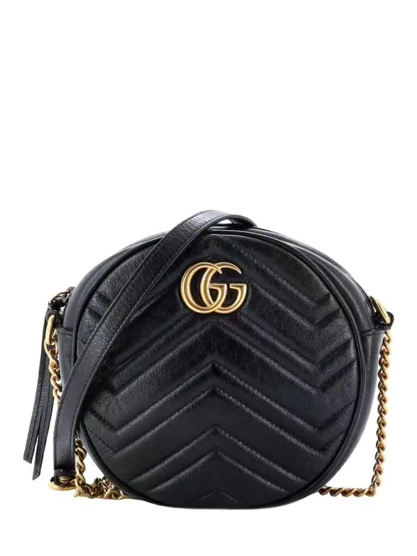 Gucci Gg Marmont Matelassé Leather Mini Round Shoulder Bag - Black